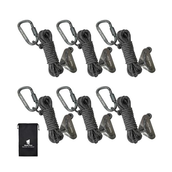 カラビナ付きダークグレー/太さ4ｍｍ/ダークグレー6本・Model:ダークグレー6本・製品仕様長さ：4m　太さ：4mm　6本セット。総重量（約）：485g。素材：内芯/ナイロン、外芯/ポリエステル、自在金具/アルミ合金。耐荷重260kg。・...