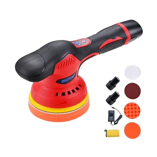 赤と黒/-/DW59B・パッケージ個数:1・大容量バッテリー 連続使用：充電式ポリッシャーには、12V 1.5Ahの大容量バッテリーが2個と急速充電器が付属しています。 車 ポリッシャー作業中のバッテリー切れを心配することなく、便利で素早く...
