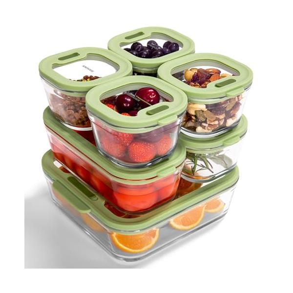 グリーン/-/US-JP-PL-7-Mix-Green・Color:グリーン・1.高品質耐熱ガラス容器7点セットBOROHOUSEの耐熱ガラス保存容器7点セット（1370ml×1、560ml×2、240ml×4）は、-20℃〜510℃の耐熱...