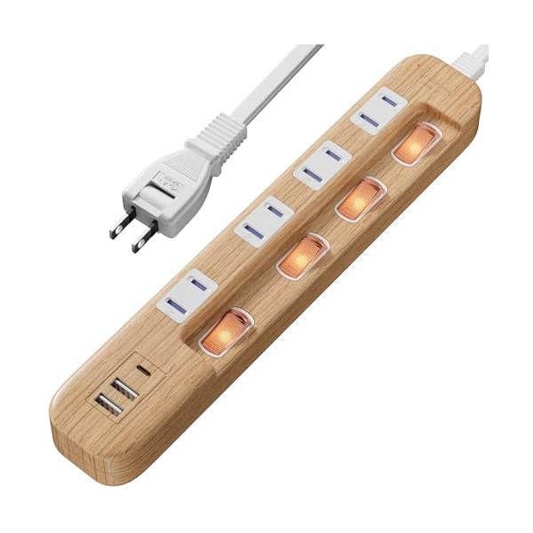 木目調/3.5m/LB-4C4S-2A1C・Color:木目調Size:3.5m・パッケージ個数:1・「USB3ポート」Type-C+USB-A2種類のUSBポートを搭載しました。アダプタ要らずでUSB充電ができるので、省スペースでスッキリ...