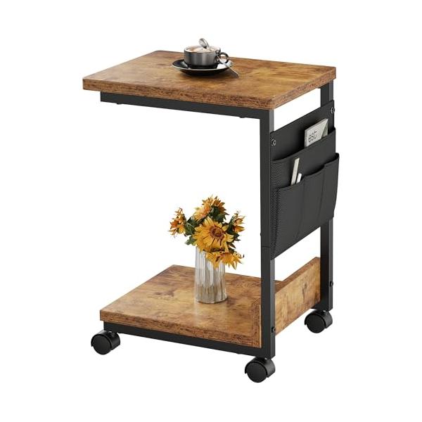 インダストリアルピンテージ/収納袋付き/-・Size:収納袋付きColor:ピンテージ・コ字型テーブルサイドテーブル キャスター付きはコ字型、ソファやベッドの下のスペースに入れ、隙間に差し込んでも使えます。ソファのサイドテーブルやリビングの...