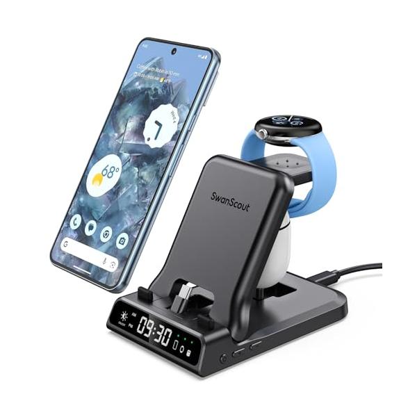 -/Google Pixel Watch 3/2対応/S10001・Size:Google Pixel Watch 3/2対応・3in1充電スタンド：有線充電を採用しており、Type-Cポート対応のスマホやイヤホンに適用できます。スマートウ...