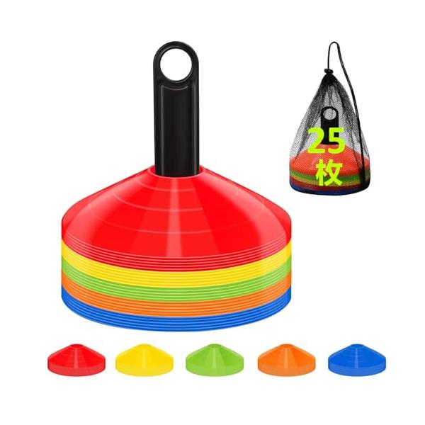 25枚/-/-・Color:25枚・パッケージ個数:1・能力を向上 - マーカーコーンを踏まないように早く足場を判断する能力を訓練します。各マーカーコーンの間の距離を縮んでステップトレーニングを行います。スポーツが必要なバランス・ステップ・...