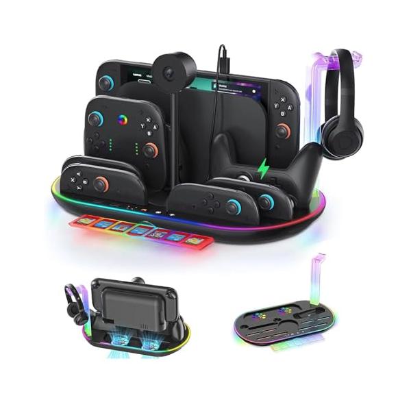 ブラック/-/TOM-4512A・Color:ブラック・収納力最大化Switch 2専用Joy Con用 充電スタンドは、7枚のゲームカード、4つのJoy Con 用、1つのSwitch 2専用コントローラー、1つのヘッドホン、および1つの...