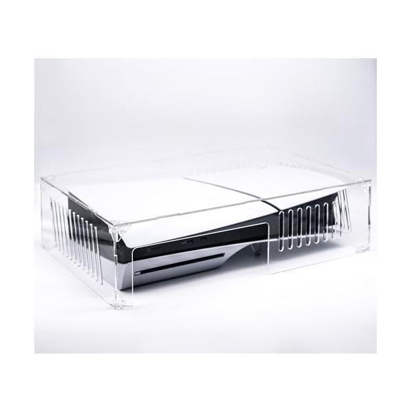 透明/-/P-5S・Shape:PS5 Slim用 横置・埃から本体を守れる かぶせるだけでホコリ防止なるので便利！猫を飼っているのですが、抜け毛や衝撃からも問題なく守ってもらえています。埃の蓄積を気にされる方には良いと思います。・透明度透...