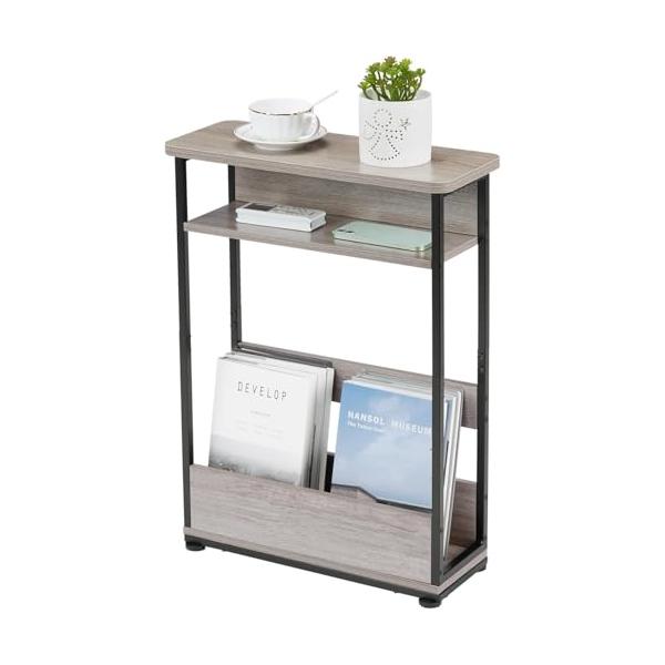 オーク/普通/6152A・Color:オーク・スリムなサイドテーブルサイズ：40x18x55cm、重量：約3.5KGです。素材:スチール製 (粉体塗装)+高密度MDF木板。耐荷重:40kg。※日本語組立説明書付き、組立簡単迅速。上下二階に分...