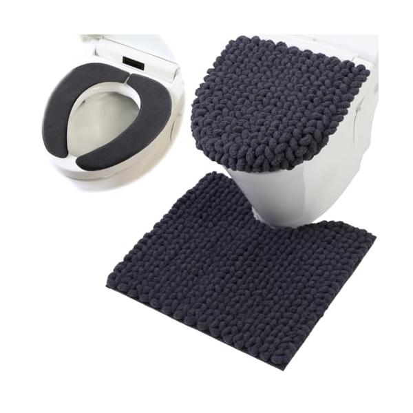 モウ チャコールグレー/レギュラー/toilet3pSET・Size:レギュラーColor:モウ チャコールグレー・トイレマット&amp;フタカバー&amp;便座カバー ３点セットです