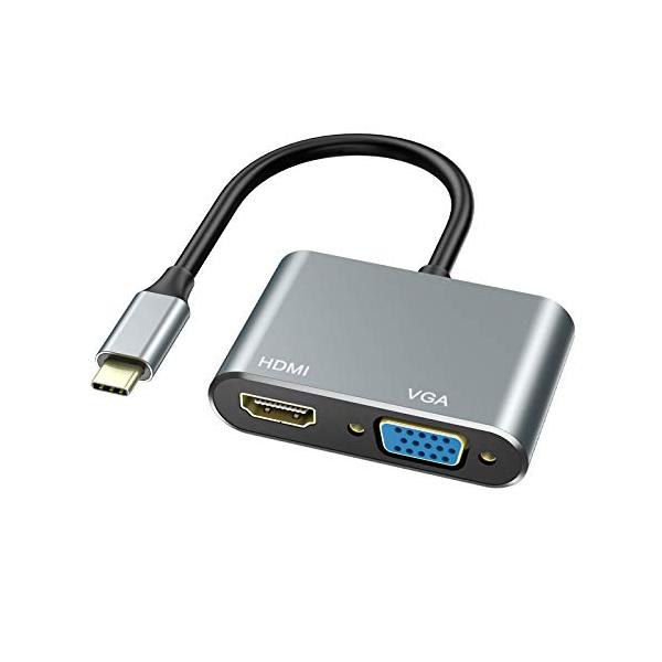 グレー/2in1 usb typec ハブ/USB Type C to HDMI VGA・パッケージ個数:1・USB Type-C HDMI vga変換アダプタPC ノートパソコン の 映像、映画、音声、動画、写真をTV テレビやモニター、...