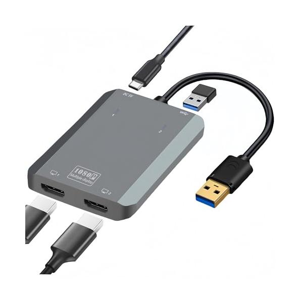 グレー/25CM/-・Size:25CMColor:グレー・USB 3.0 - デュアル HDMI アダプタ:デュアルモニター用の 4 in 1 hdmiアダプターは、ラップトップのUSB Aポートを1080P@60Hzの2つのHDMIポー...