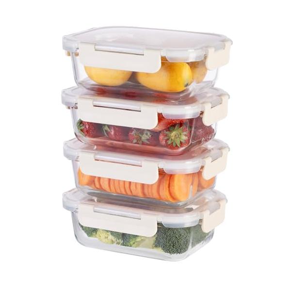 ベシュー1/-/JP640M・Color:ベシュー1・パッケージ個数:1・耐熱ガラス容器4個セットの640mlガラス容器の使いやすいサイズで、作り置きおかずやお弁当、ご飯、フルーツなど様々な食品の保存に適用ガラス保存容器です。4個セットで冷...