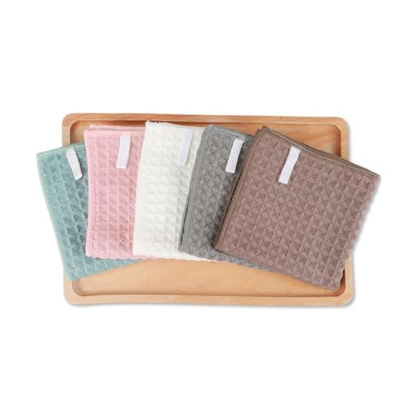 キッチンタオルグレー＆ホワイト＆コーヒー＆ピンク＆ブルー各1枚 30*30/30*30cm/-・Color:グレー＆ホワイト＆コーヒー＆ピンク＆ブルー各1枚 30*30・ニーズに合わせて選べるサイズ食器洗いや拭き掃除用の小さな布巾、水切りタ...