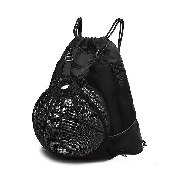 AsianBlack/ワンサイズ/basketball bag・Color:Black・商品仕様：リュック：縦47cm×横41cm。メッシュ袋：縦45cm×横38cm。 色:ブラック。重量:約0.35KG。本体素材：ポリエステル。・ボール外...