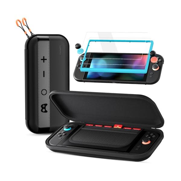 シンプ防塵ルなスタイル黒/-/P1・Style:シンプ防塵ルなスタイル・お得な3点セットセット内容：Switch 2収納ケース ×1、強化ガラスフィルム ×2、スティックキャップ ×4。開封後すぐに使える便利なアクセサリーバンドルです。・S...