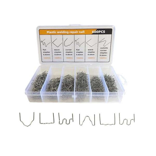 黒/-/UI1882・商品仕様電熱ピンキットには6種類の形状があり、合計600個がセットになっています。S形(0.6mm)*100、S形(0.8mm)*100、波形(0.6mm)*100、波形(0.8mm)*100、W形(0.6mm)*10...