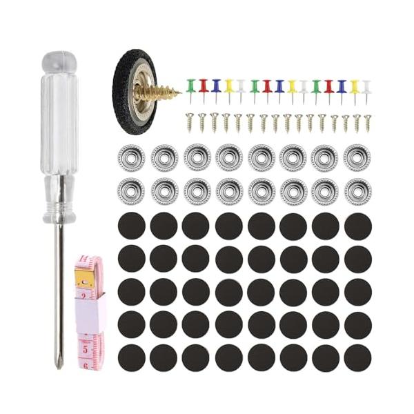 ブラック/-/-・Color:ブラック・セット内容車のルーフバックル*60個、画鋲*30個、リベット*60個、十字ネジ*60個、ドライバー*1個、ソフト定規*1本。・耐久性のある素材この車の天井修理キットはメッシュ生地を用いて製造され、特殊...