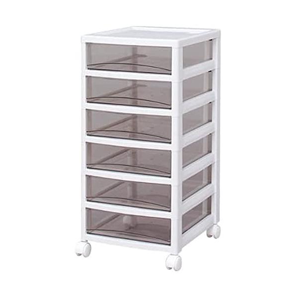 浅型ホワイト/クリアブラウン/浅6段/SCE-600・Color:ホワイト/クリアブラウンStyle:浅型PatternName:単品・パッケージ個数:1・商品サイズ（約）：幅32×奥行39×高さ68cm（キャスター取付け時）・引出内寸（約...