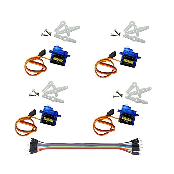 1.パッケージに含まれるもの4 x SG909gマイクロサーボ；10xデュポンケーブル。・2.ストールトルク1.6kg / cm（4.8V）; 動作速度：0.11秒/ 60度（4.8V）サーボ最大角度は180°です。・3.動作電圧4.8-6...