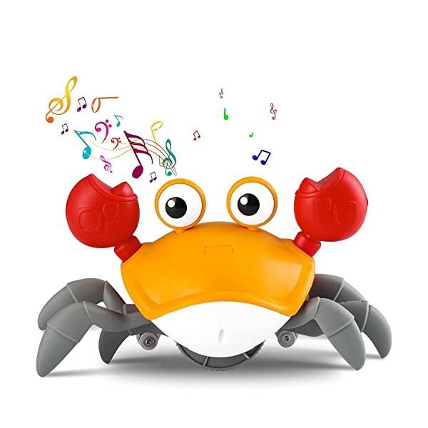 #2 オレンジ/ワンサイズ/-・Color:#2 オレンジ・?ミュージカルカニのおもちゃ-LEDライトアップクロール＆センサー障害物回避機能のための超クール、移動中に障害物に遭遇すると、時間内に反対方向に移動します。光と音楽はそれを子供たち...