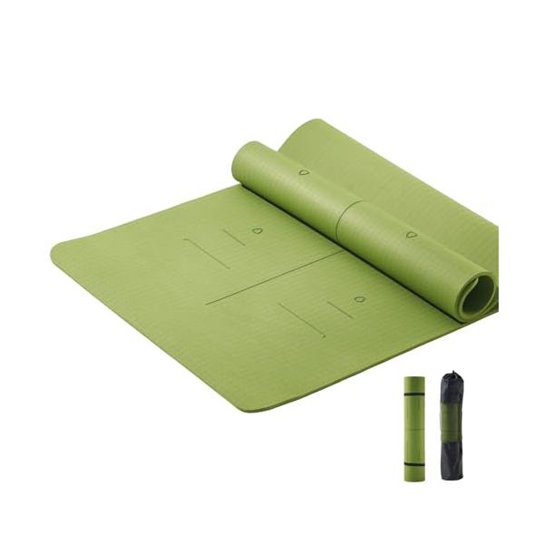 グリ一ン(Green)/-/-・Color:グリ一ン(Green)・1.幅広のヨガマットスペース：90cmx195cm、背の高い人でも無理なく収まる大きいサイズ。極厚の10mm，クッション性UP。横幅195cmがあるので、窮屈さを感じること...
