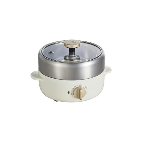 ホワイト/サイズなし/BOE115・Color:ホワイト・パッケージ個数:1・煮る・焼く・蒸す・炊くをマルチにこなす1台4役の卓上電気鍋。・1〜2人分の食卓にちょうどよいコンパクトサイズで、おかず・おつまみ・スイーツなど付属プレートを変えて...