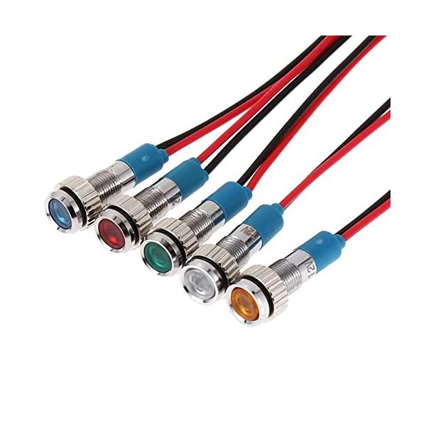 6mm赤、オレンジ、青、緑、白/-/-・Style:6mm・?セット内容5個の防水LEDインジケーター電球（混合色）。 5つの共通色：赤、オレンジ、青、緑、白です。定格電圧：DC 12-24V。・?優れた素材LEDインジケーター電球は、高品...