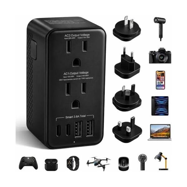 業界初・正弦波変圧器＆1200W高出力 220V-250Vの海外電圧を、安定した120Vの純正弦波（ピュアサインウェーブ）に変換します。0?1200Wまでの電力に対応し、ノートパソコン、小型旅行用ヘアドライヤー、トラベルアイロン、電気ファン...