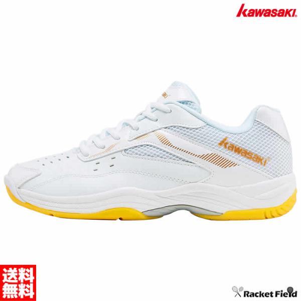 【メーカー】カワサキ（kawasaki）【品名】K-086【品番】K-086【タイプ】ローカット【カラー】ホワイト×ゴールド【素材】人工皮革、ゴム底【サイズ】21.0-27.5cm【幅】3E相当【備考】オールラウンド、シンプルなデザイン性と...