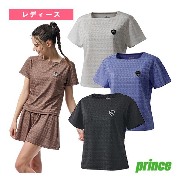 プリンス テニスウェア（レディース） ゲームシャツ レディース WF5094 Prince テニスウェア（レディース） ゲームシャツ レディース 2025年 秋冬 Tシャツ 半袖 千鳥柄 ボートネック「国内正規品取り扱い店」