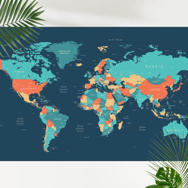 素材：ポリプロピレンMサイズ（1,070x600mm)　約120ｇLサイズ（1,570x880mm)　約260ｇオフィスや作業場、会議室、書斎、店舗、待合室からお家のインテリアや子供の学習用など、幅広く使えるシンプルなデザインの世界地図ポス...