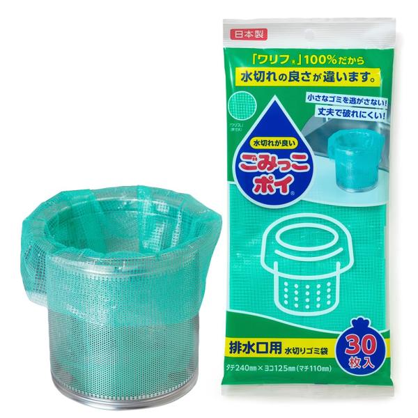 排水口用 30枚・排水口用 30枚入 4903652003749・本体サイズ：約縦24×横12.5+マチ11cm・本体重量：約1g・原材料名:ポリエチレン・生産国:日本