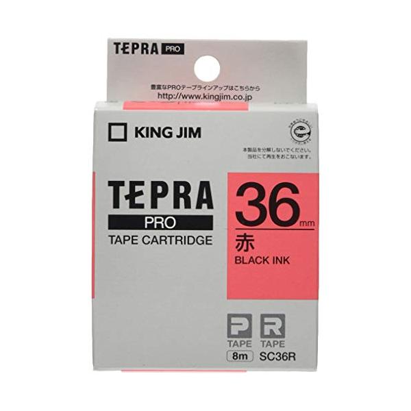 通常テープ・赤/黒文字 36mm SC36R・メーカー型番:SC36R・長さ:8m・幅:36mm・ラベル:赤・文字色:黒