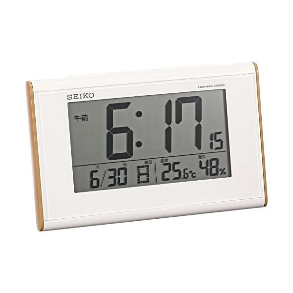 ・ホワイト 9.6×15.6×3.7cm SQ771B・本体サイズ:9.6×15.6×3.7cm・本体重量:0.3kg・素材・材質:プラスチック枠(薄茶木目模様)・原産国:中国・ムーブメント:電波修正機能(40kHz/60kHz自動選局)/...