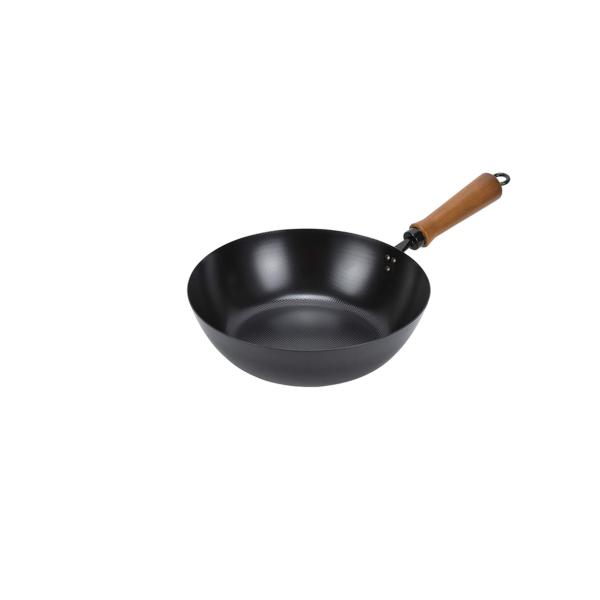 ・ブラック いため鍋26cm HB-5768・・Size:いため鍋26cm・製品サイズ:(約)全長44×幅26.5×高さ12cm・表面加工:シリコーン樹脂塗装・素材・材質:本体/鉄、取っ手/天然木・寸法:26cm・生産国:台湾、オール熱源対応