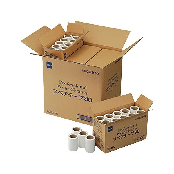 ・ホワイト 幅80mm×90周 C2970・・PatternName:4)スペアテープ(20巻入り)Size:幅80mm×90周・【特長1】経済的で効率的テープ内径45ｍｍと従来品よりサイズアップ当社製品比・【特長2】服の布生地を傷めない特...