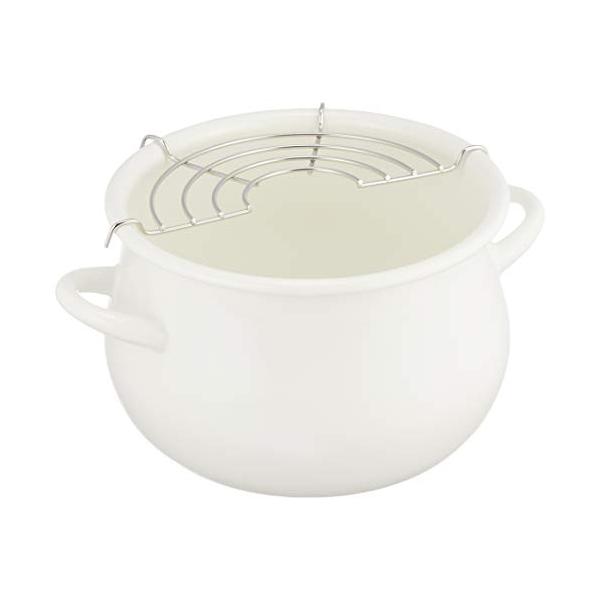 ・ホワイト  HB-1679・・Color:ホワイト・製品サイズ:(約)幅205×奥行160×高さ105mm・製品重量:(約)520g・材質:本体・取っ手/ほうろう用鋼板(ほうろう加工)、アミ/鉄(クロムめっき)・原産国:中国・底の厚さ:0...