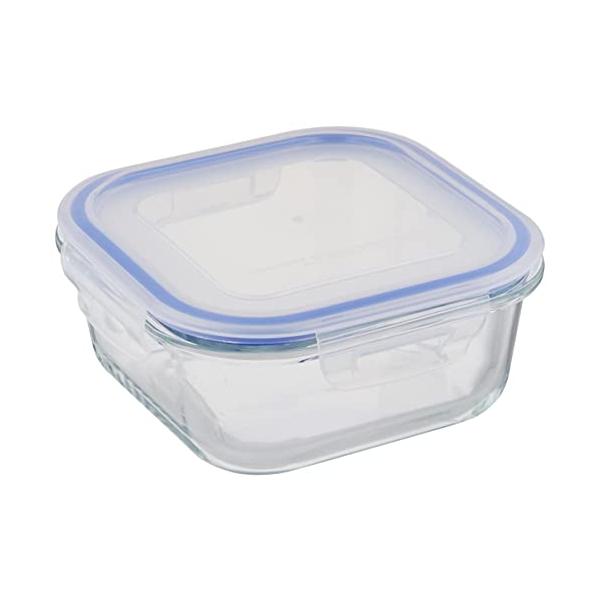 ・クリア  ME-7423・商品サイズ:約16×16×高さ7cm、重量:約520g・本体:耐熱ガラス(耐熱ガラス温度差120度)、蓋:ポリプロピレン、パッキン:シリコーンゴム・生産国:中国