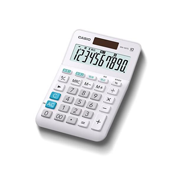 10桁・ホワイト ミニジャスト MW-100TC-WE-N・・Color:ホワイト・２つの税率計算が可能な「Ｗ税率」機能を搭載・【税計算】消費税の税込・税抜・税額をそれぞれ計算できます。設定税率は変更可能です。・【桁数】10 【大きさ(奥行...