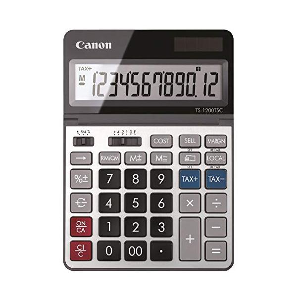 電卓・シルバー  TS-1200TSC・チルト機能搭載の大型ディスプレイで、文字が見やすい・重厚感ある本体ボディだから、打鍵時の安定感を重視する方におすすめ・税率設定の変更も簡単だから、税率変更時にも便利・原価、販売価格、利益率がワンタッチ...
