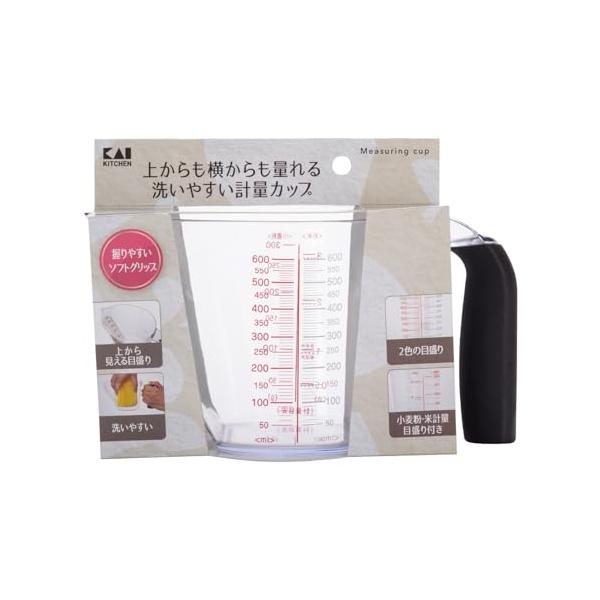 上から量れる計量カップKAI KITCHEN/-/DH8128・Color:KAI KITCHENStyle:上から量れる計量カップPatternName:600ml・パッケージ個数:1・上からも横からも見て量れる、握りやすいソフトグリップ...