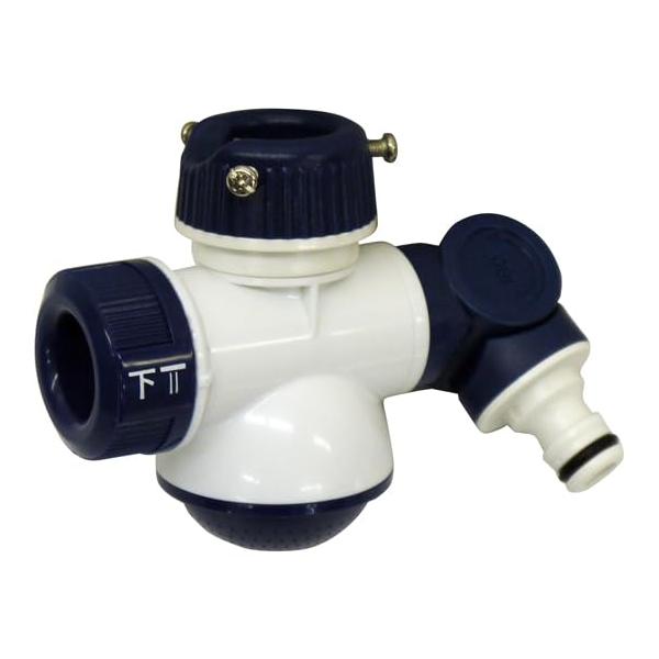 浅香工業 散水用分岐蛇口 ブルー #194301/-/194301・パッケージ個数:1・●屋外散水用。●わずらわしい付け替えが不要。・●ホースを付けたまま手を洗えます・●サイズ：145mm×170mm×50mm・●材質●樹脂／ゴム／ステンレ...