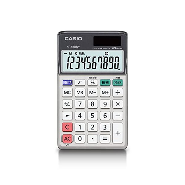 10桁・グレー 118.5mm×70mm(10桁) SL-930GT-N・・Style:10桁・サイズ:70x118.5x8.5mm・グリーン購入法適合商品・特大表示/時間計算機能/早打ち対応/10桁・ポケットに、カバンに、携帯性抜群の手帳...