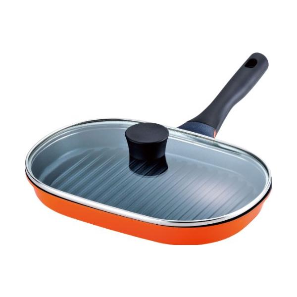 ・オレンジ  KM-9149・・Color:オレンジPatternName:魚焼きパン 蓋付(IH対応)・サイズ:87×377×288mm・本体重量:1380g・本体:アルミニウム合金、底面:鉄溶射加工、内面:ふっ素樹脂加工、外面:焼付塗装...