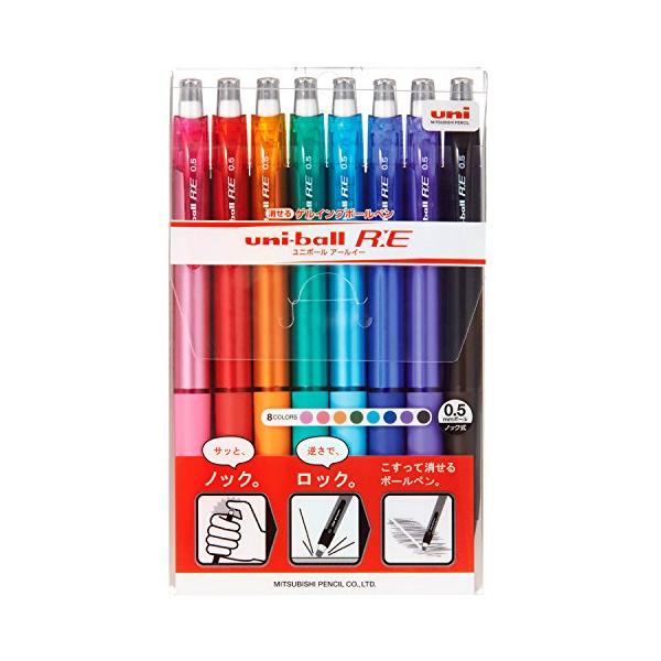 本体・8色セット  URN180058C・・Color:8色セット・【ユニボールR:E/アールイー】ノック式消せるゲルインクボールペン・【特長】サッと、ノック。逆さで、ロック。こすって、消せるボールペン。・【商品詳細】ペン後端のラバーでこす...