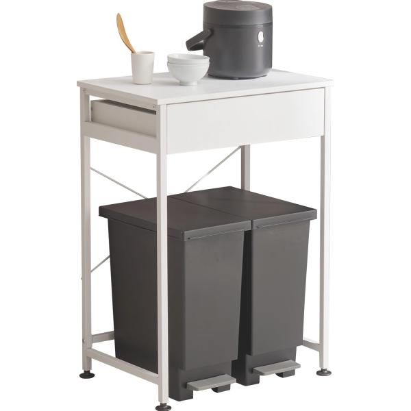 モダン・ホワイト 幅60.5cm KR-3770WH・【商品サイズ(約)】幅60.5×奥行42×高さ85.5cm・キッチン周りをスッキリ整理できる。デッドスペースを有効活用したゴミ箱上ラック。ゴミ箱を2個並べられるサイズ・ミ箱の上などキッチ...