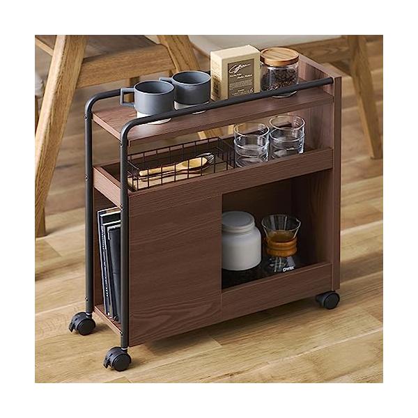 d)ワゴン単品・ウォールナット 商品サイズ（cm）：幅約19.6×奥行約57.0×高さ約62.1 DWG-196・・Color:ウォールナットStyle:d)ワゴン単品・商品サイズ（cm）：幅約19.6×奥行約57.0×高さ約62.1・耐荷...