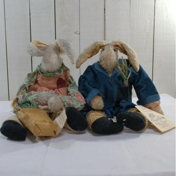 カントリードール Attic Babyアティックベイビー Rabbitペア,Sunnie Bunnie &amp; Sonnie Buttone。1990年代半ばに流行った、アメリカ　オクラホマ州Attic Babies 社のカントリードー...