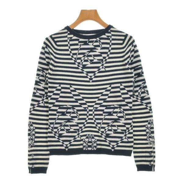 【ブランド】THOM BROWNE (トムブラウン)【タイプ】レディース【商品番号】2200675236058r20260511【コンディション】ランク：B   詳細：首まわり毛羽立ち、袖口汚れあり【カラー】紺xオフホワイト(ボーダー)【サ...