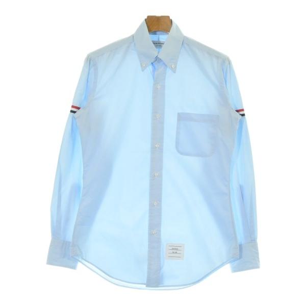 【ブランド】THOM BROWNE (トムブラウン)【タイプ】メンズ【商品番号】2200683247015r20260513【コンディション】ランク：B   【カラー】水色【サイズ】2(M位)【実寸(cm)】身幅:50cm,肩幅:42cm,...