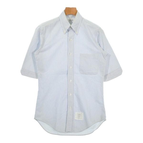 【ブランド】THOM BROWNE (トムブラウン)【タイプ】メンズ【商品番号】2200686543091r20260521【コンディション】ランク：B   詳細：首まわり、袖口汚れあり【カラー】青x白(ストライプ)【サイズ】1(S位)【実...