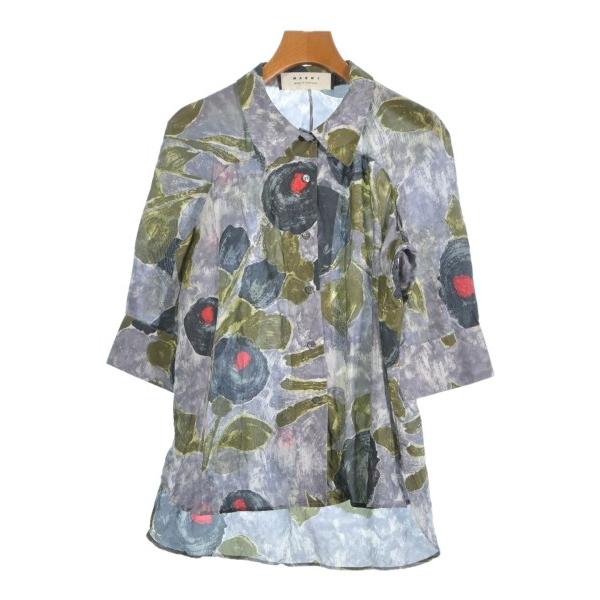 【ブランド】MARNI (マルニ)【タイプ】レディース【商品番号】2200658794063r20260310【コンディション】ランク：B   【カラー】グレーx緑x紺等(総柄)【サイズ】42(M位)【実寸(cm)】身幅:38cm,裄丈:5...